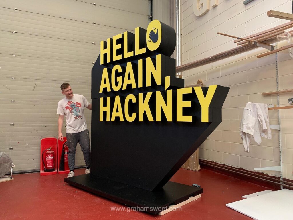 Hello Again Hackney! ( large poly sign )